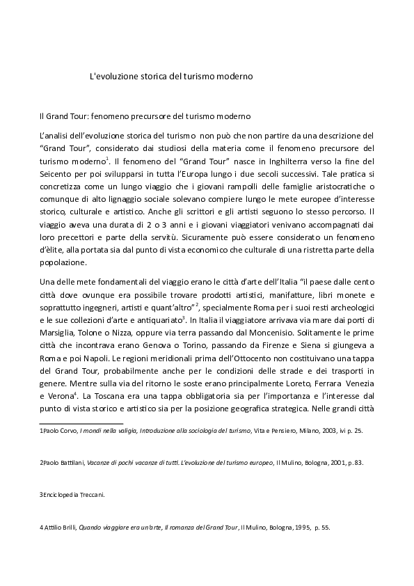 L'evoluzione storica del turismo moderno