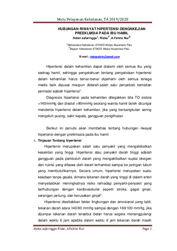 (DOC) HUBUNGAN RIWAYAT HIPERTENSI DENGNKEJIAN PREEKLMSIA PADA IBU HAMIL ...