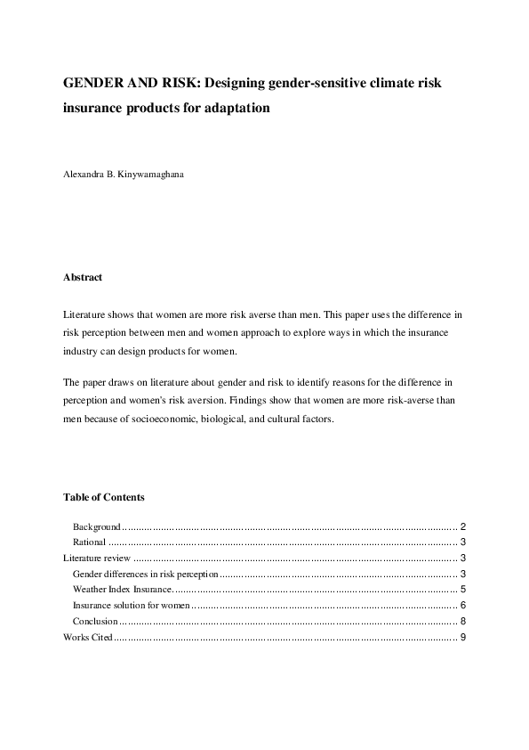 (PDF) GENDER AND RISK: Designing gender-sensitive climate risk ...