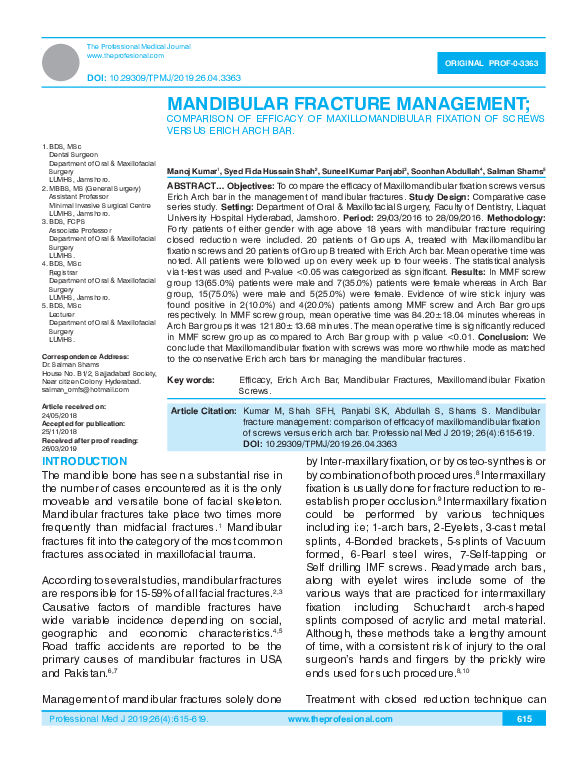 (PDF) MANDIBULAR FRACTURE MANAGEMENT; COMPARISON OF EFFICACY OF ...
