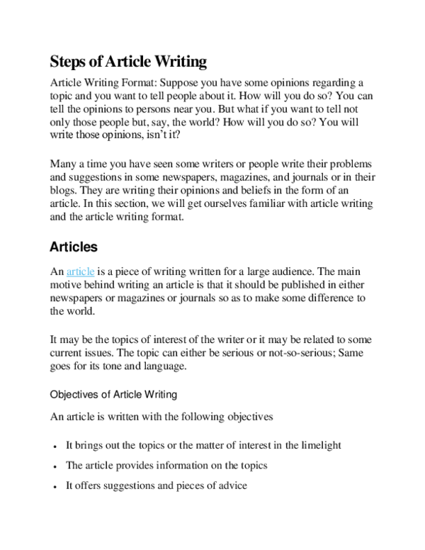 (DOC) Steps of Article Writing