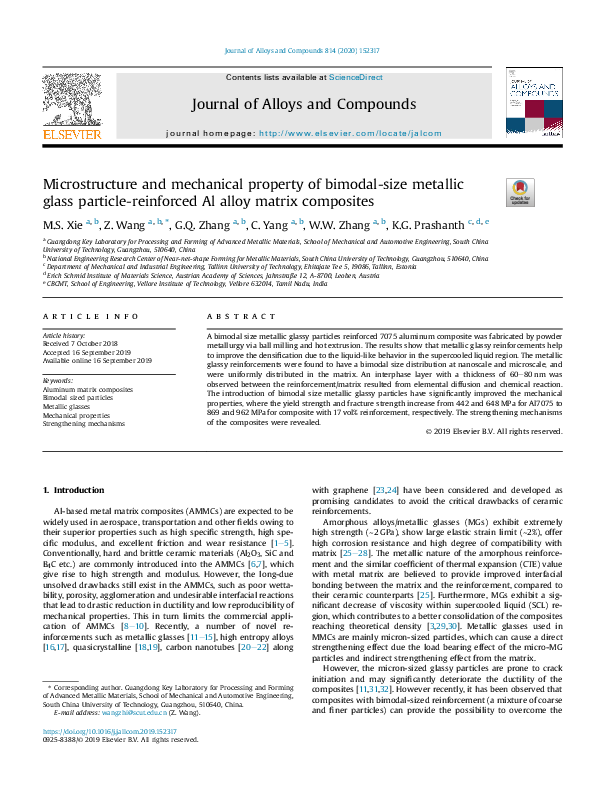 (PDF) Microstructure and mechanical property of bimodal-size metallic glass particle-reinforced ...