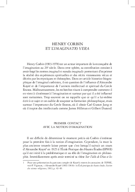 (PDF) Henry Corbin et l'imaginatio vera