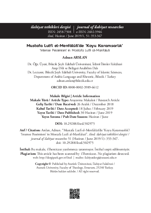 (PDF) Mustafa Lutfî el-Menfâlûtî'de 'Koyu Karamsarlık' 'Intense ...