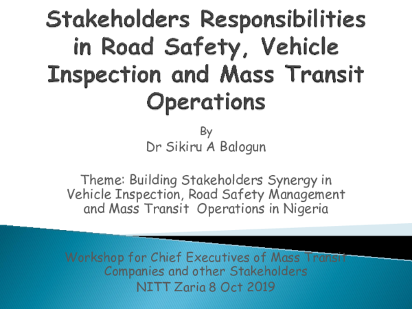 (PPT) Stake holders Responsibilities in Road Safety Vehicle20191015 ...
