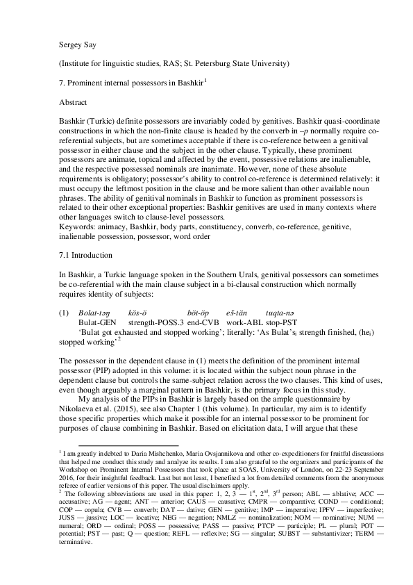 (PDF) Prominent internal possessors in Bashkir