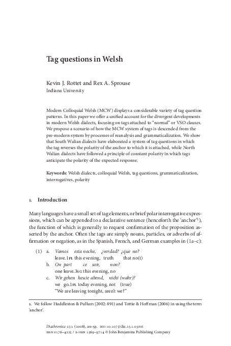 (PDF) Tag questions in Welsh