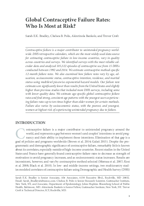 (PDF) Global Contraceptive Failure Rates: Who Is Most at Risk