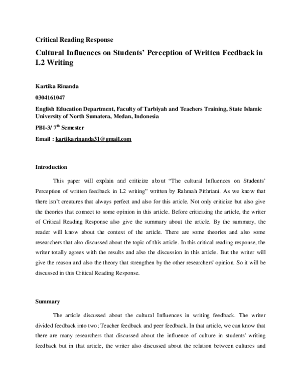 (PDF) Critical Reading Response