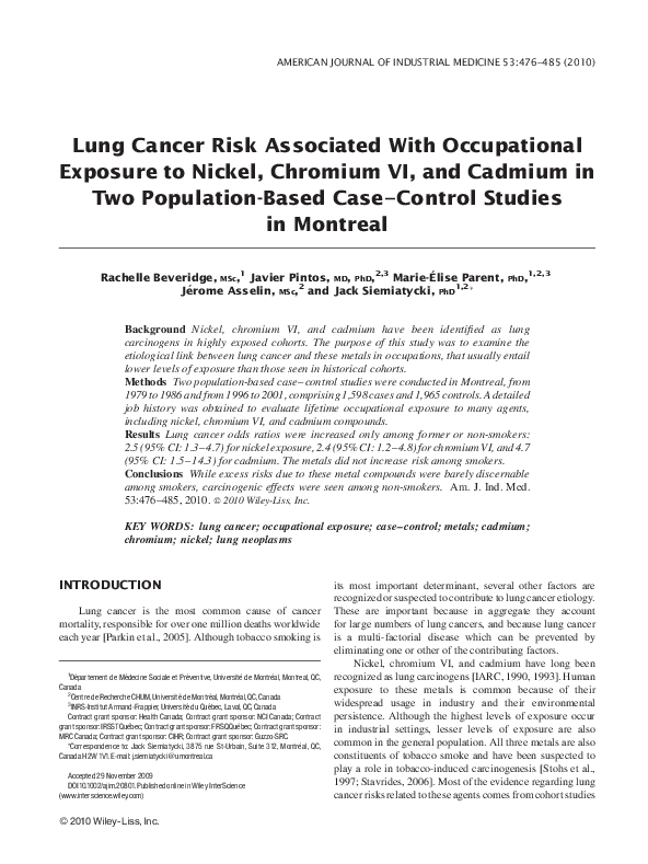 (PDF) Lung cancer risk associated with occupational exposure to nickel ...