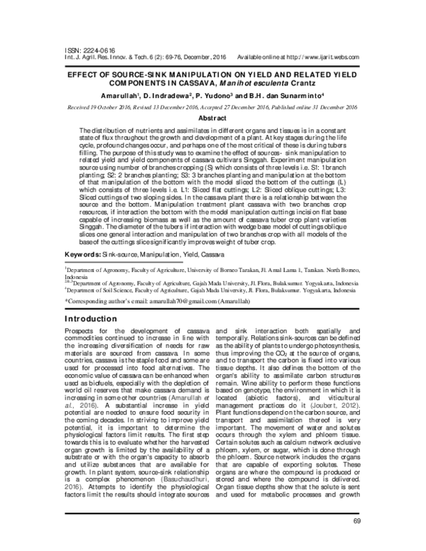 (PDF) Effect of source-sink manipulation on yield and related yield ...