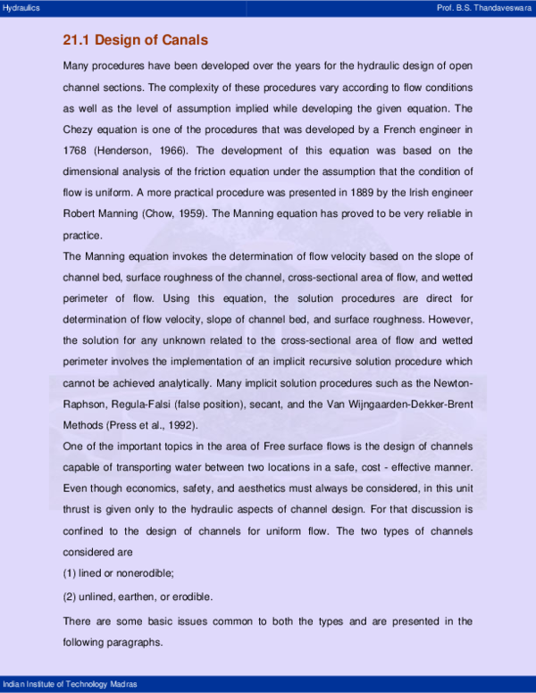 (PDF) Hydraulics 21.1 Design of Canals | govind narayan Shukla ...