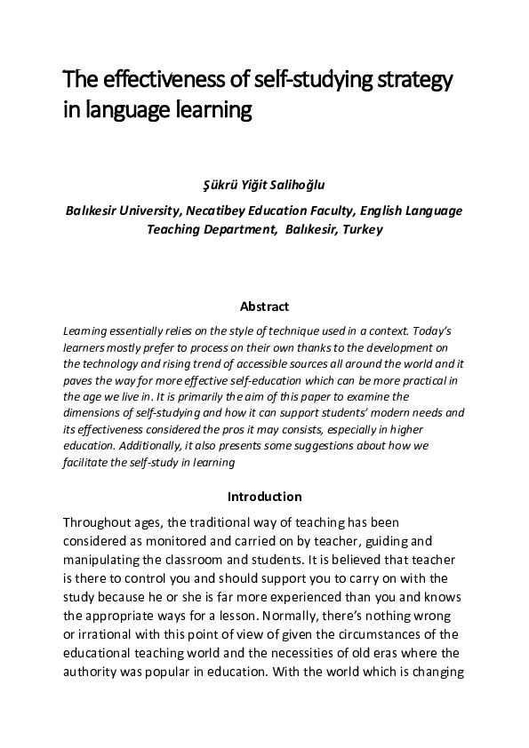 (PDF) The effectiveness of self-studying strategy in language learning