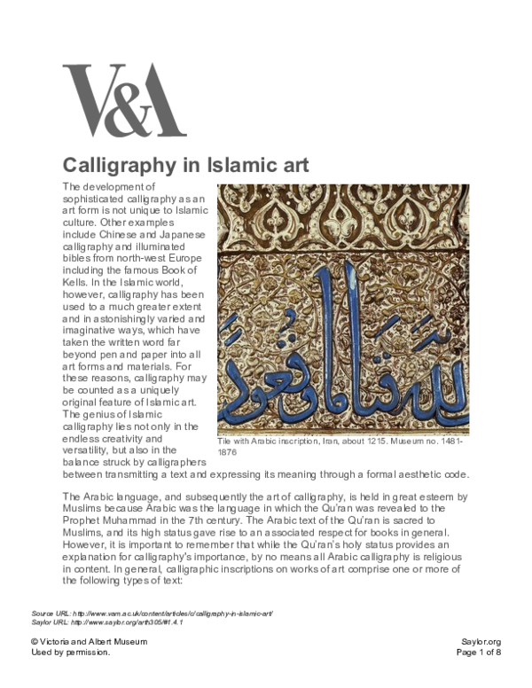 (PDF) Calligraphy in Islamic art