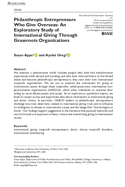 (PDF) Philanthropic Entrepreneurs Who Give Overseas: An Exploratory ...