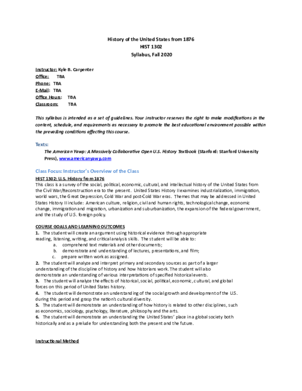 (DOC) HIST 1302: History of the United States II