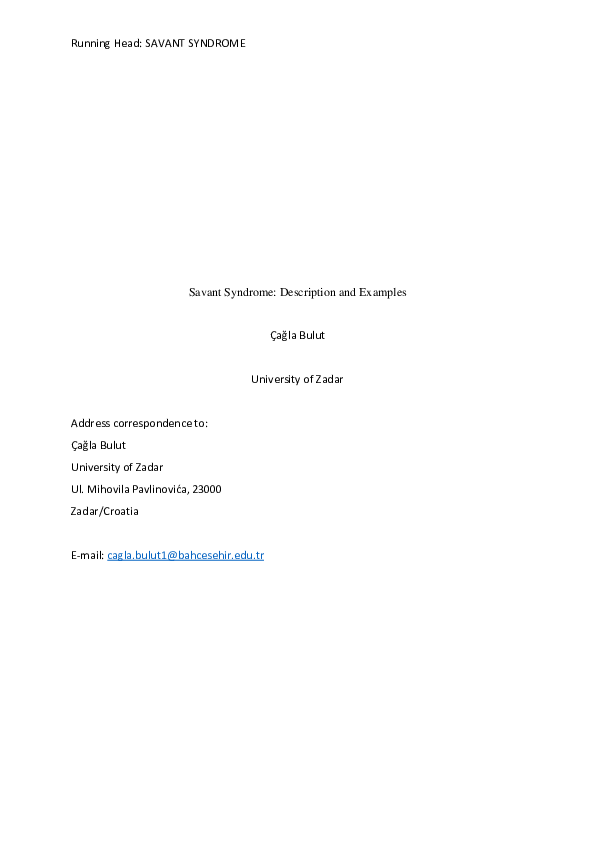 (DOC) Savant Syndrome: Description and Examples