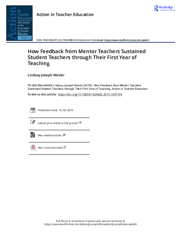 (PDF) How Feedback from Mentor Teachers Sustained Student Teachers ...