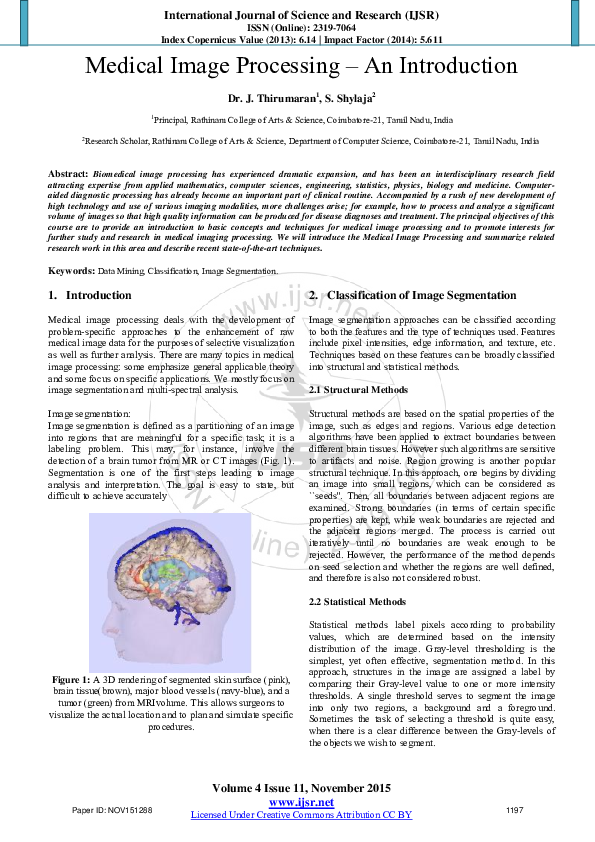 (PDF) Medical Image Processing -An Introduction