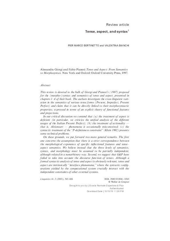 (PDF) Tense, aspect, and syntax