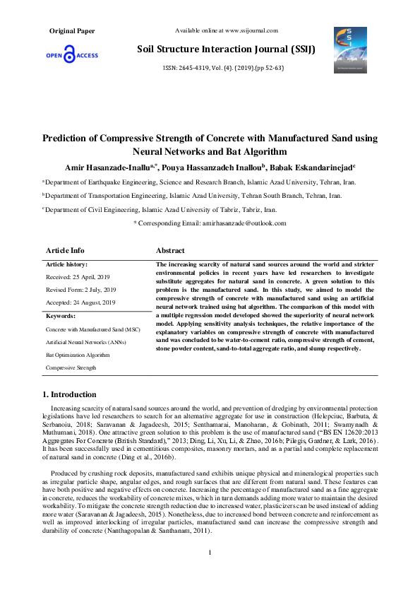 (PDF) Prediction of Compressive Strength of Concrete with Manufactured Sand using Neural ...