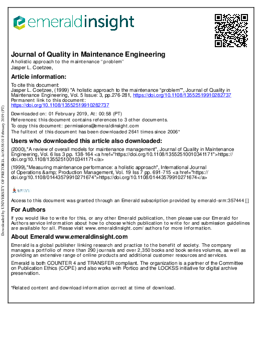 (PDF) Journal of Quality in Maintenance Engineering Article information