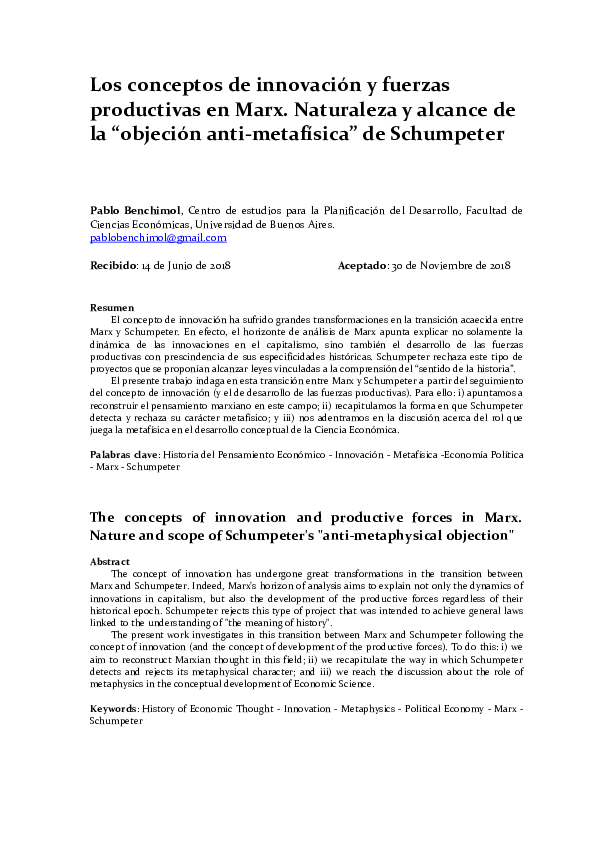 (PDF) Los conceptos de innovación y fuerzas productivas en Marx. Naturaleza y alcance de la ...