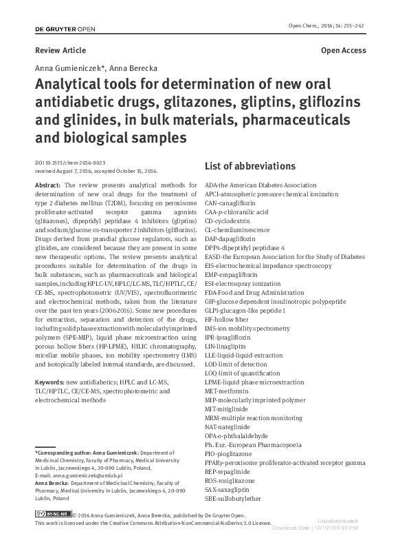 (PDF) Analytical tools for determination of new oral antidiabetic drugs ...