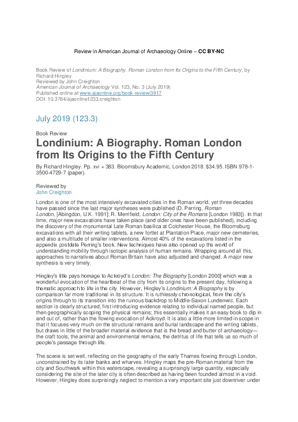(DOC) Book Review of Londinium: A Biography. Roman London from Its ...