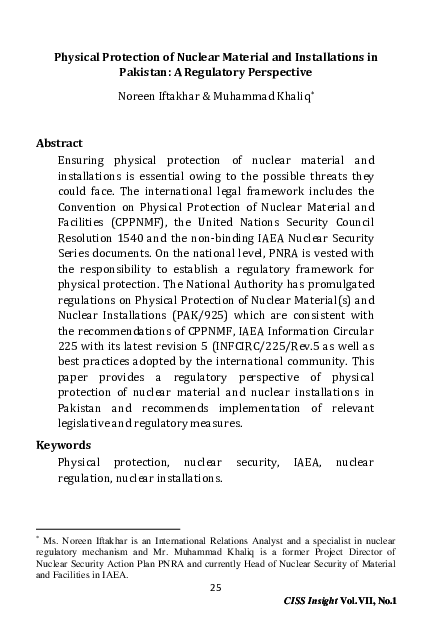 (PDF) Physical Protection of Nuclear Material and Nuclear Installations ...