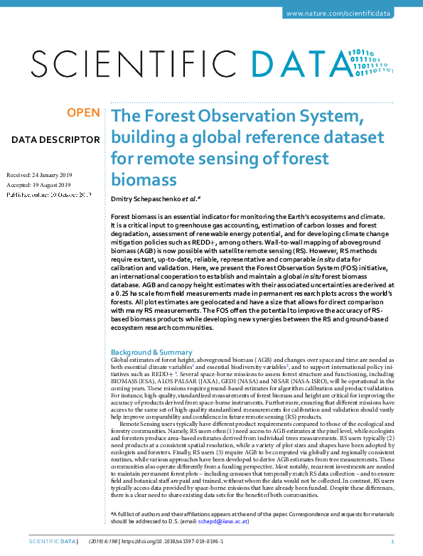 (PDF) The Forest Observation System, building a global reference ...