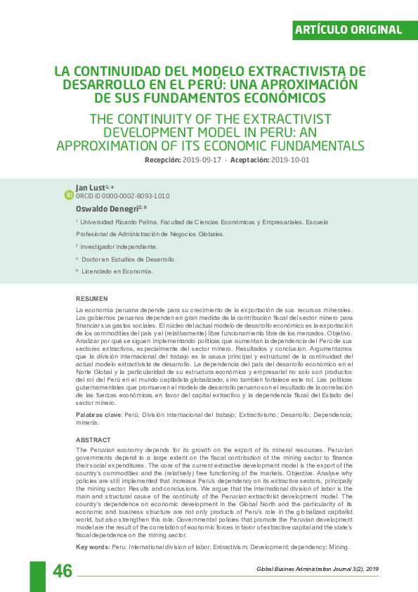(PDF) Perú: La continuidad del modelo extractivista de desarrollo en el ...