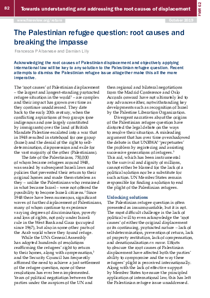 (PDF) The Palestinian refugee question: root causes and breaking the ...
