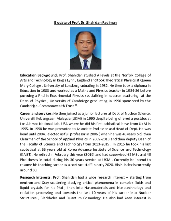 Pdf Biodata For B4t Bandung Shahidan Radiman Oct 2019