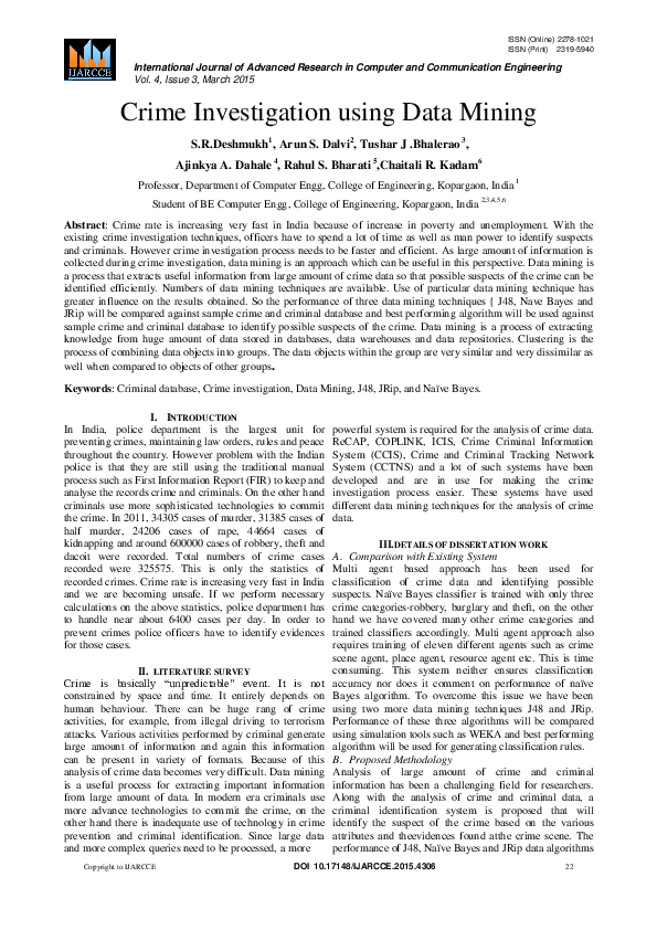 Pdf Crime Investigation Using Data Mining 0885