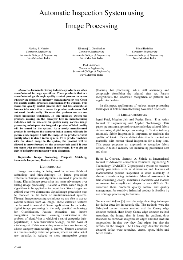(DOC) Automatic Inspection System using Image Processing