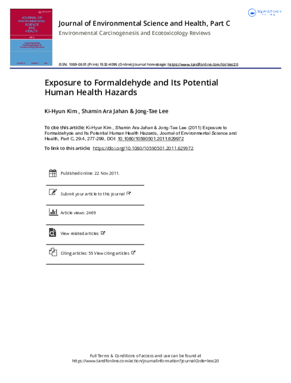 (PDF) Exposure to Formaldehyde and Its Potential Human Health Hazards ...