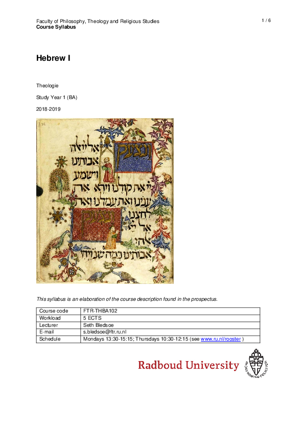 (PDF) Biblical Hebrew I (syllabus)