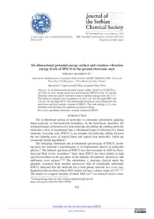 (PDF) Six-dimensional potential energy surface and rotation-vibration ...