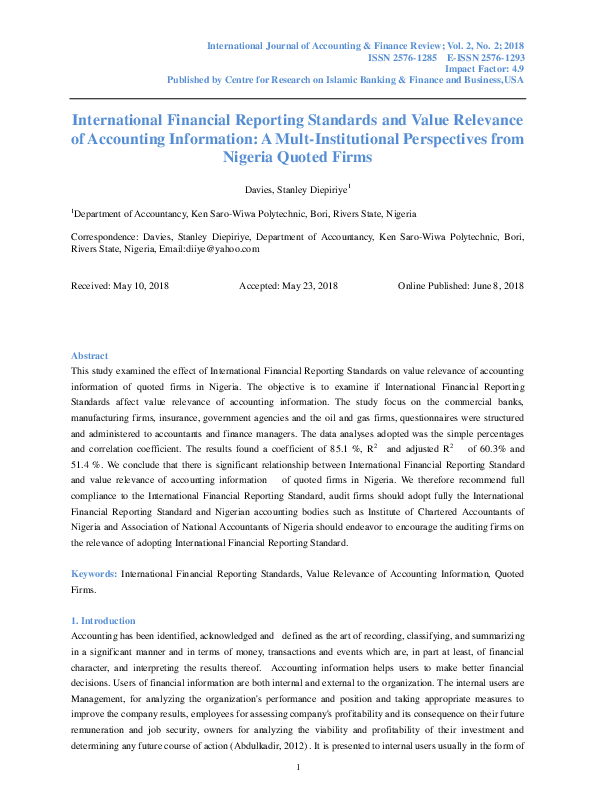 International Financial Reporting Standards and Value Relevance of Accounting Information: A ...