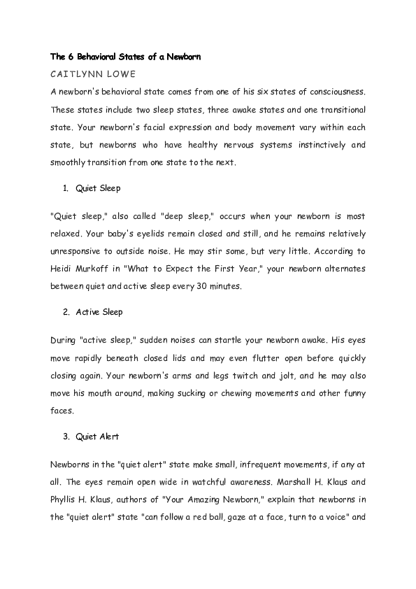 (DOC) The 6 Behavioral States of a Newborn