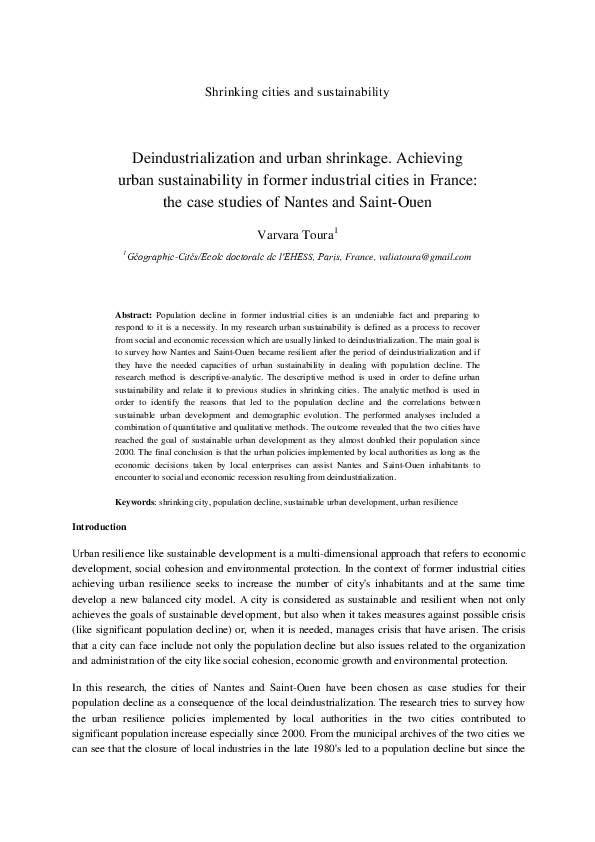 (PDF) Deindustrialization and urban shrinkage. Achieving urban ...