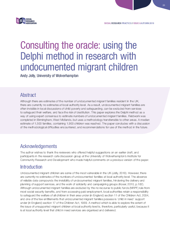 (PDF) Consulting the oracle: using the Delphi method in research with undocumented migrant children