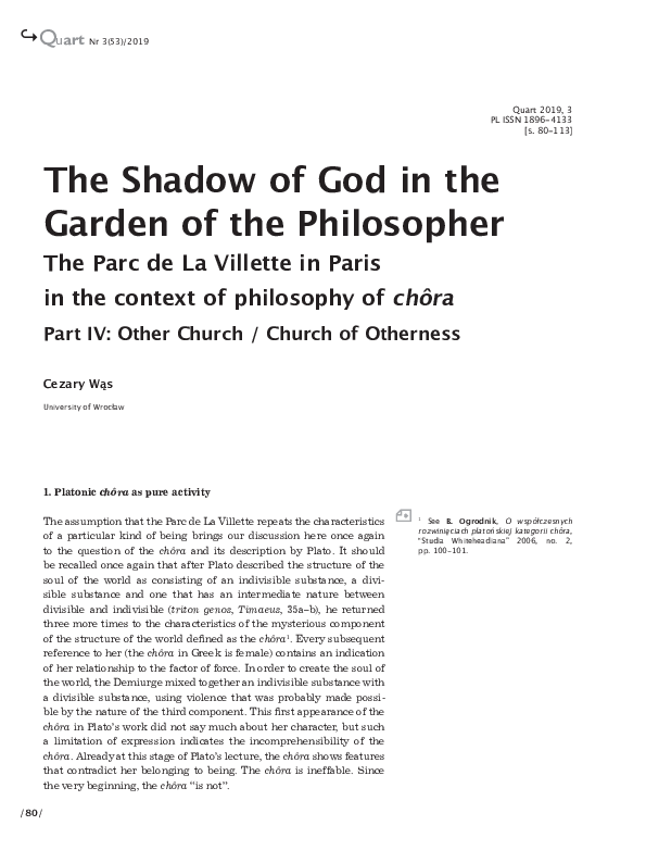 (PDF) The Shadow of God in the Garden of the Philosopher. The Parc de ...