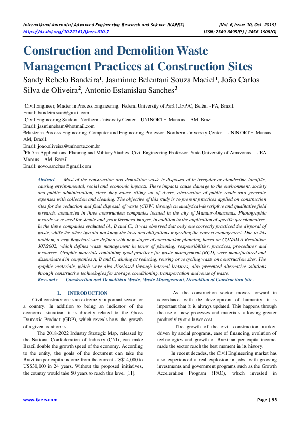 (PDF) Construction and Demolition Waste Management Practices at ...