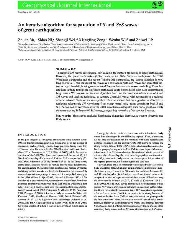 (PDF) An iterative algorithm for separation of S and ScS waves of great ...
