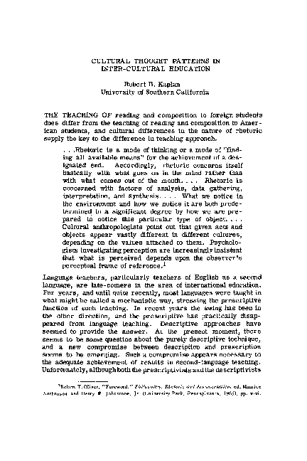 (PDF) CULTURAL THOUGHT PATTERNS I N INTER-CULTURAL EDUCATION