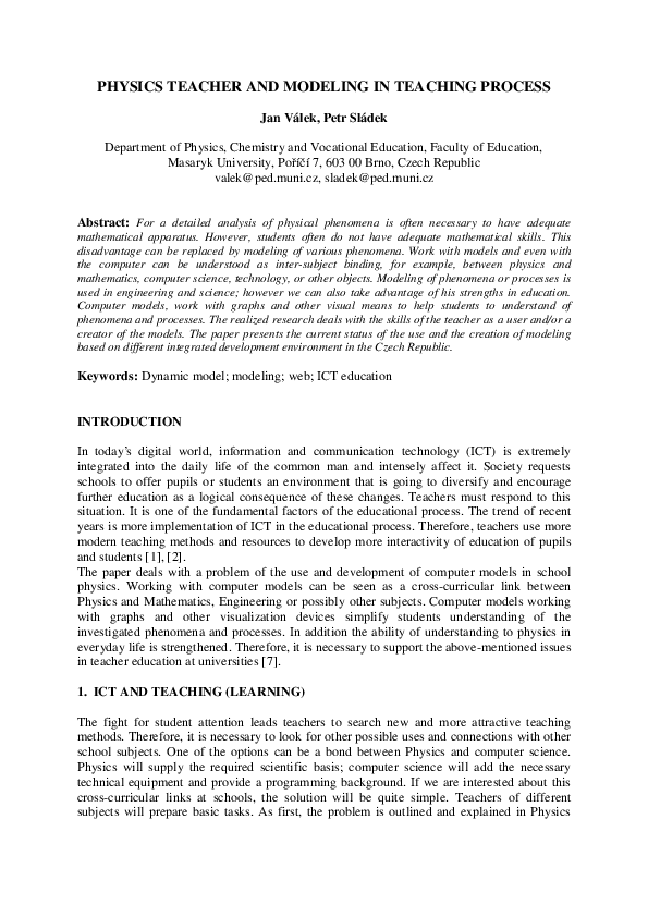 (PDF) PHYSICS TEACHER AND MODELING IN TEACHING PROCESS | Jan Válek ...