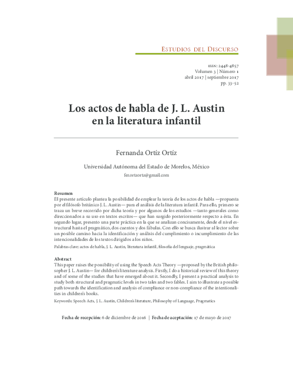 (PDF) Los actos de habla de J. L. Austin en la literatura infantil