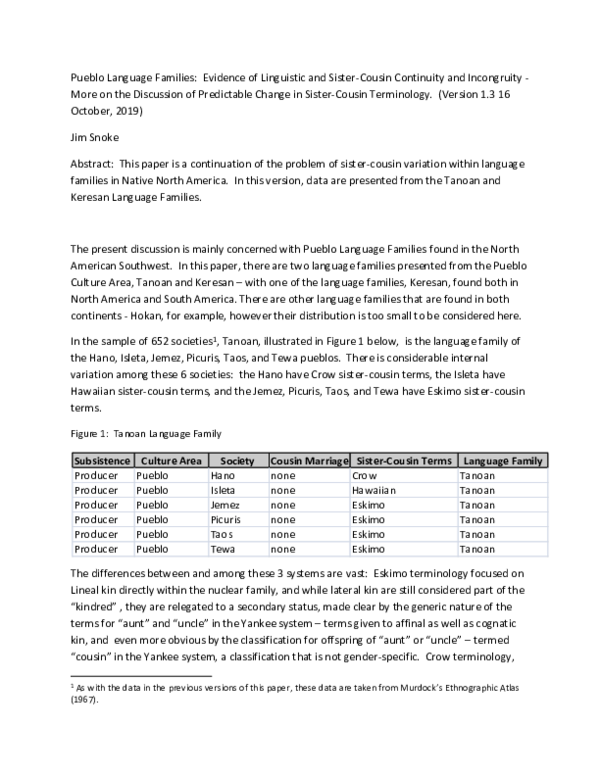 (DOC) Pueblo Language Families: Evidence of Linguistic and Sister ...